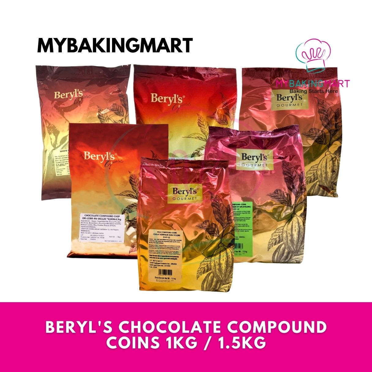 Beryl's Compound Dark/ Milk/ White Chocolate / Chocolate Chip 1kg / 1 ...